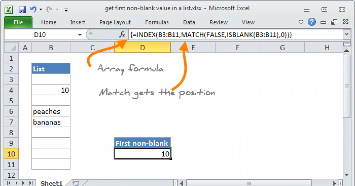 Get First Non blank Value In A List Excel Formula Exceljet